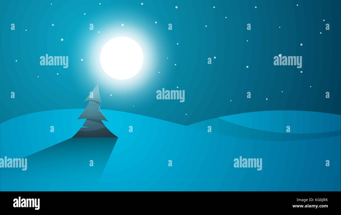 Travel night cartoon landscape. Tree, mountain, comet, star, moo Stock ...