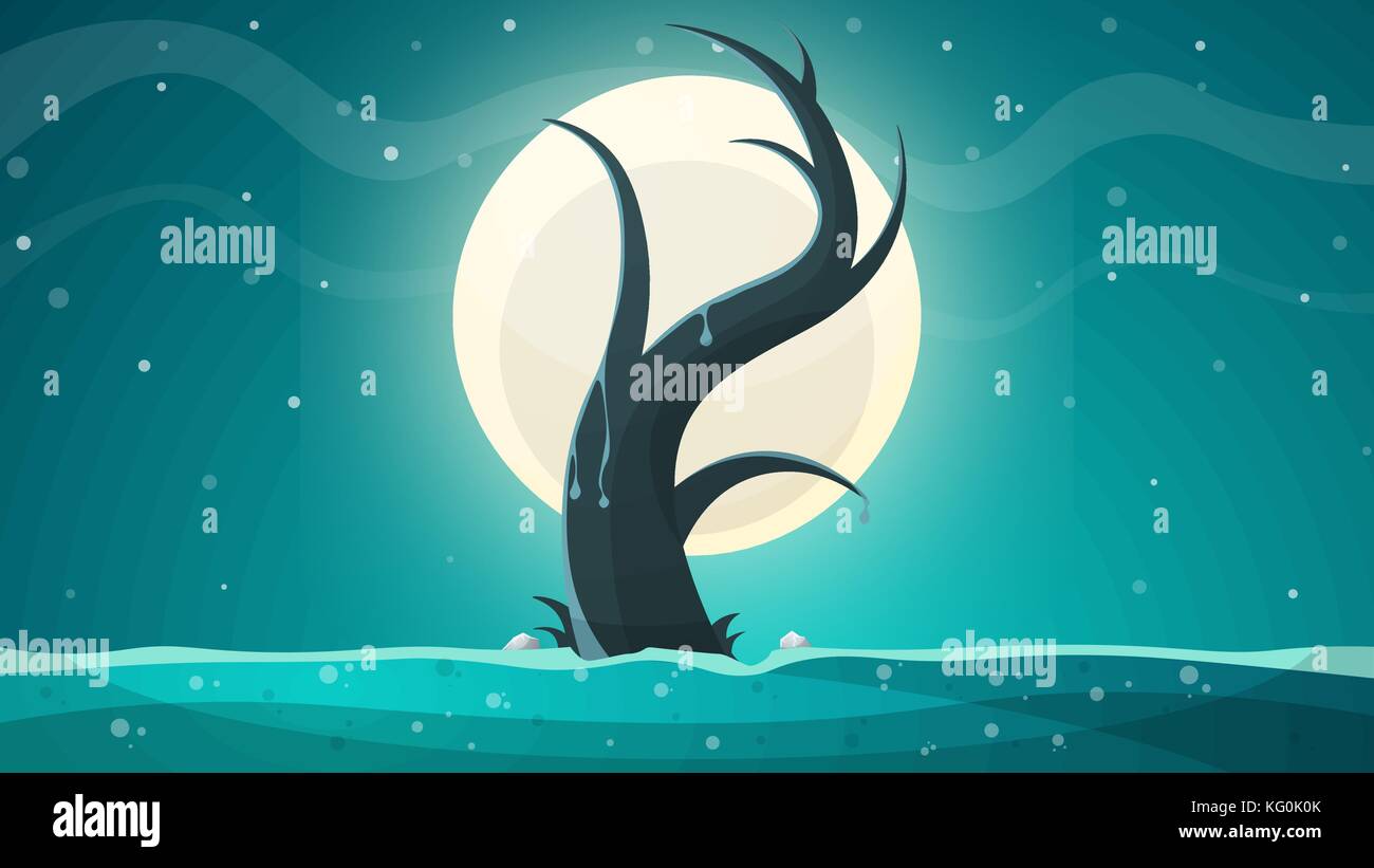 Tree, moon grass landscape Stock Vector Image & Art - Alamy