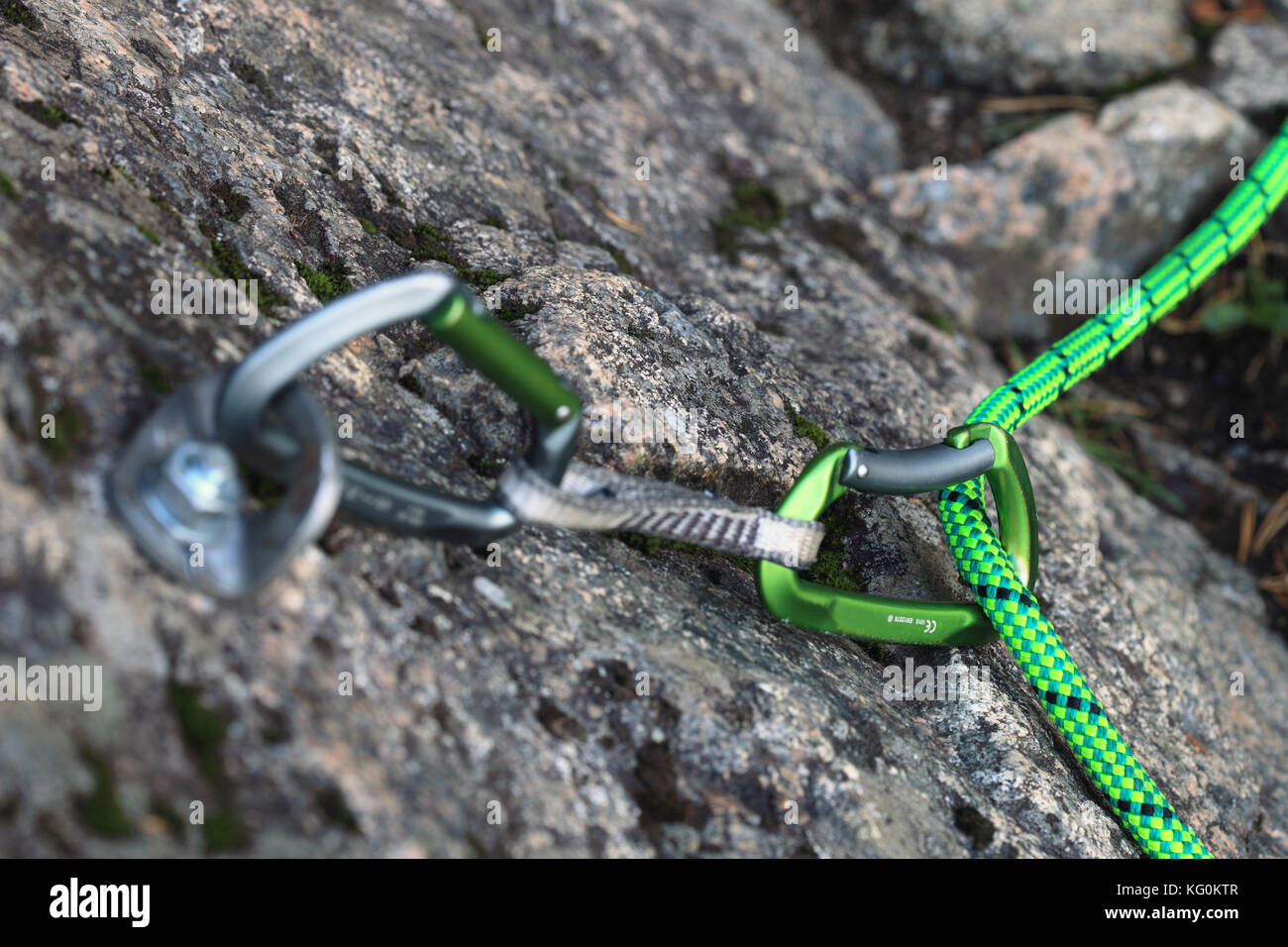 Quickdraw and rope Stock Photo - Alamy