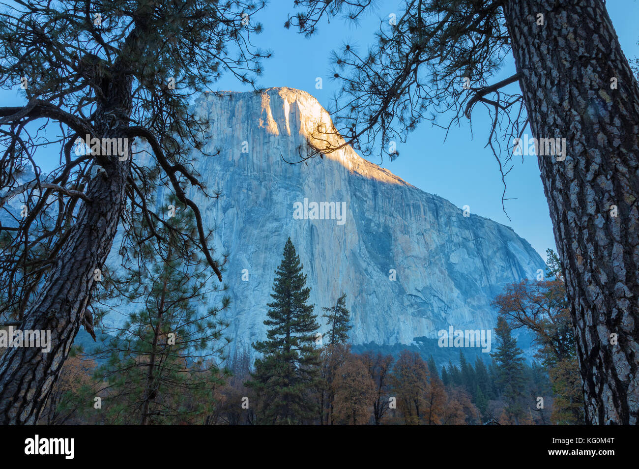 El Capitan Peak with a touch of morning sun light was framed by two ...