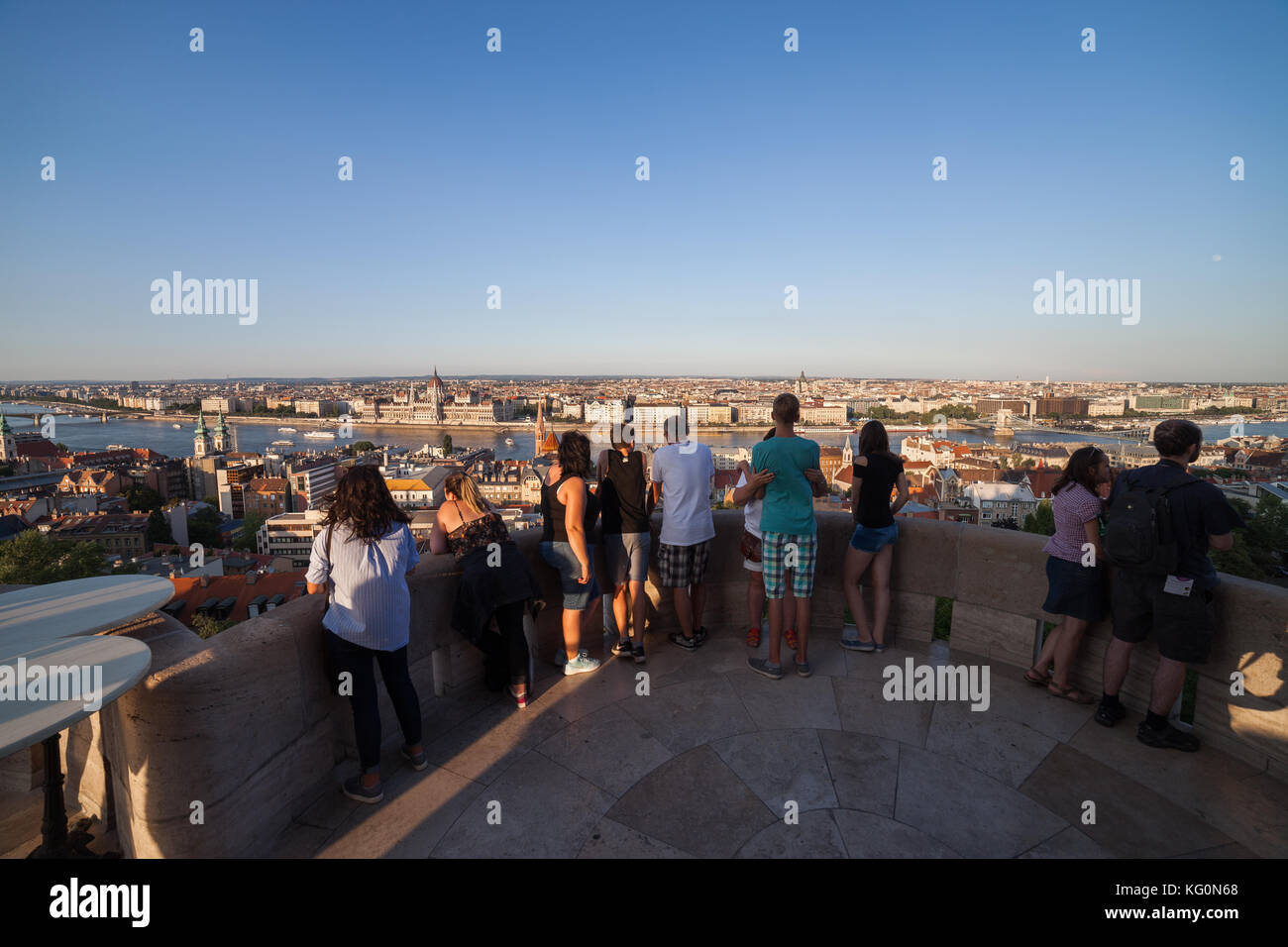 Group of tourists on Fisherman's Bastion viewpoint terrace overlooking ...