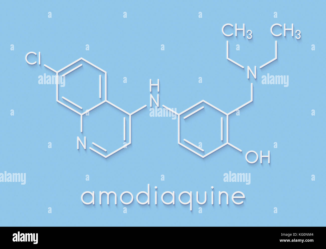 Amodiaquine anti-malarial drug molecule. Skeletal formula Stock Photo ...