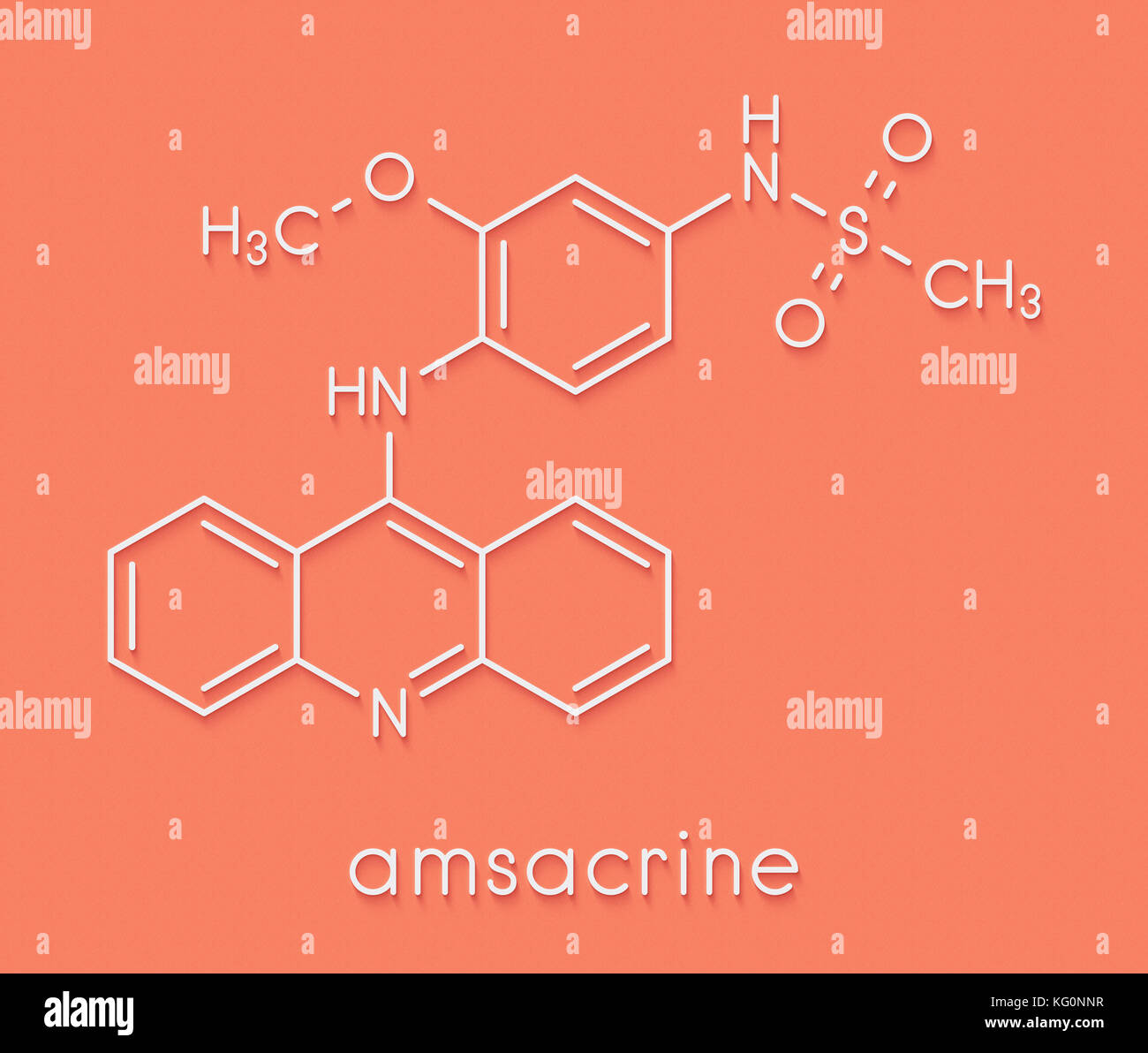 Amsacrine cancer drug molecule (DNA intercalating agent). Skeletal ...