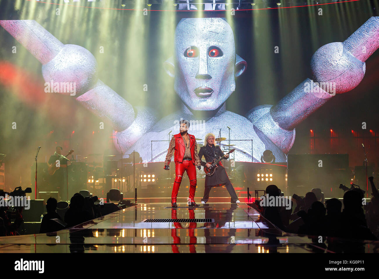 Singer Adam Lambert, left, and guitarist Brian May of British group ...
