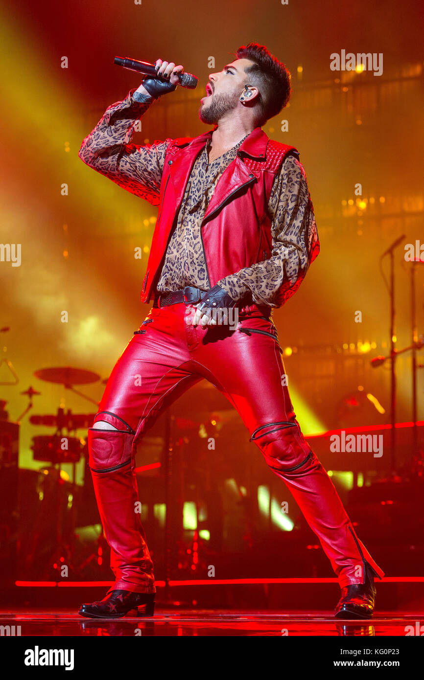 Singer Adam Lambert of British group Queen performs during the concert ...