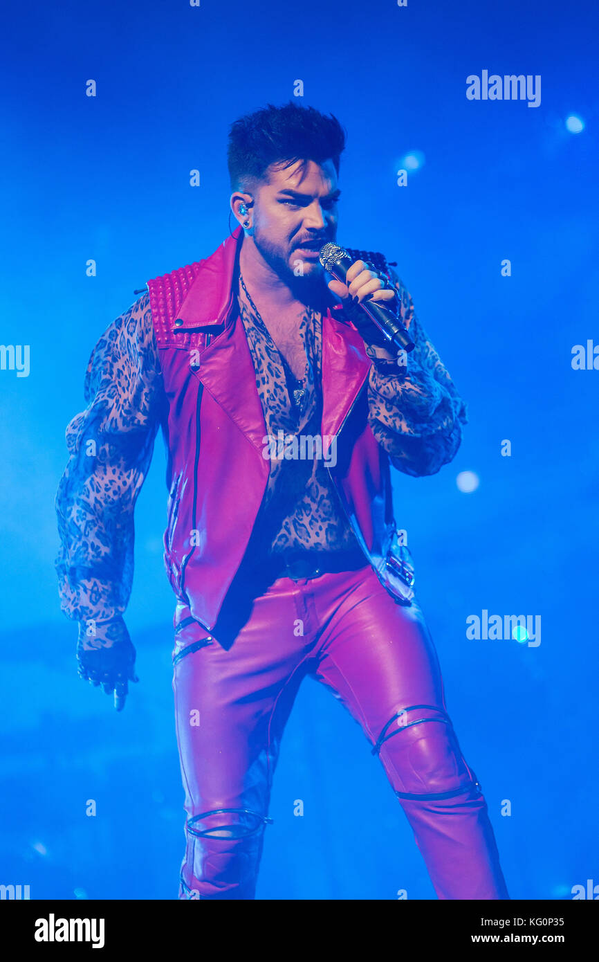 Singer Adam Lambert of British group Queen performs during the concert ...