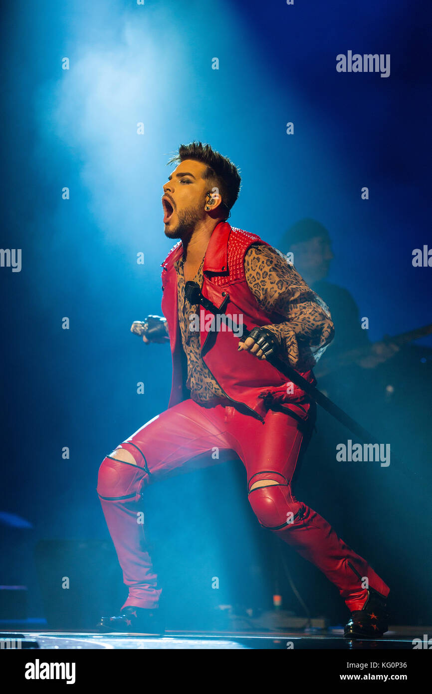 Singer Adam Lambert of British group Queen performs during the concert ...
