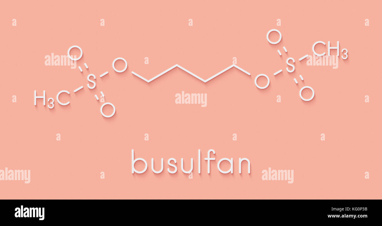 Busulfan cancer chemotherapy drug molecule (alkylating agent). Skeletal ...
