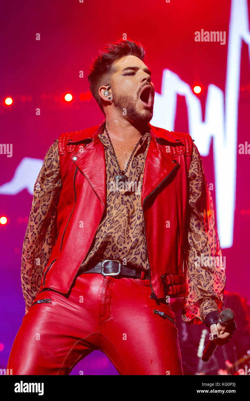 Singer Adam Lambert of British group Queen performs during the concert ...