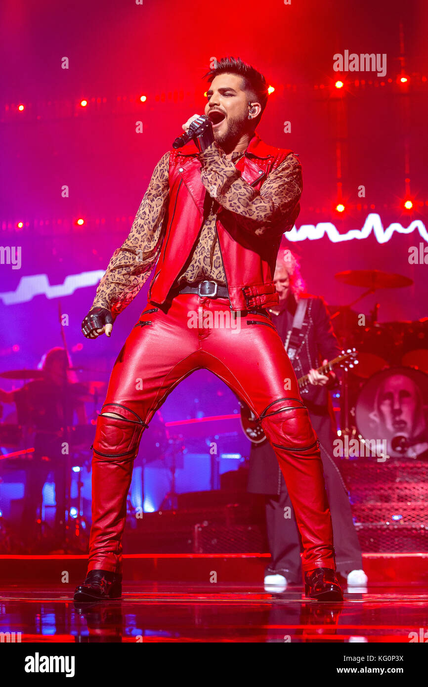 Singer Adam Lambert of British group Queen performs during the concert ...