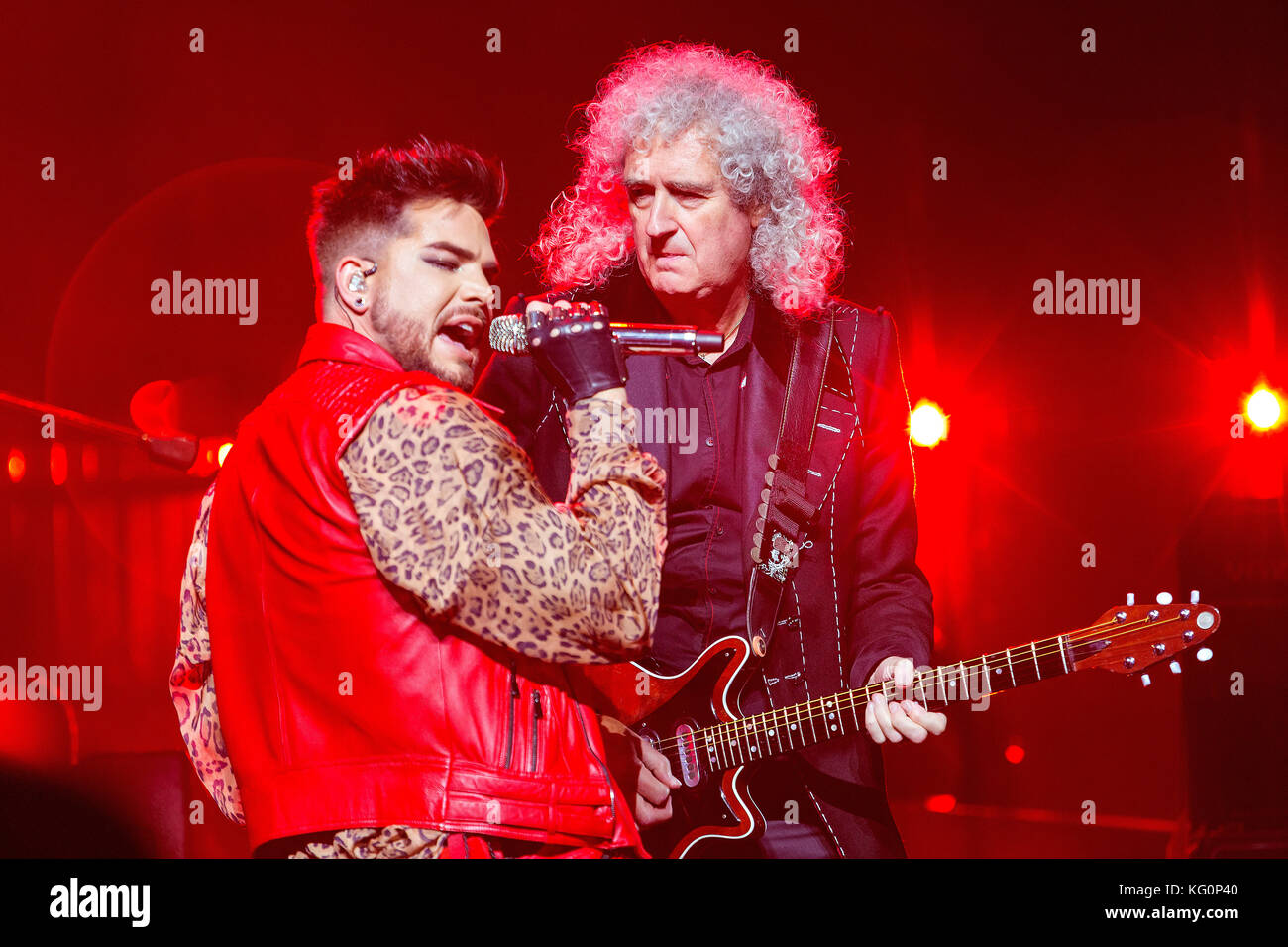 Singer Adam Lambert, left, and guitarist Brian May of British group ...