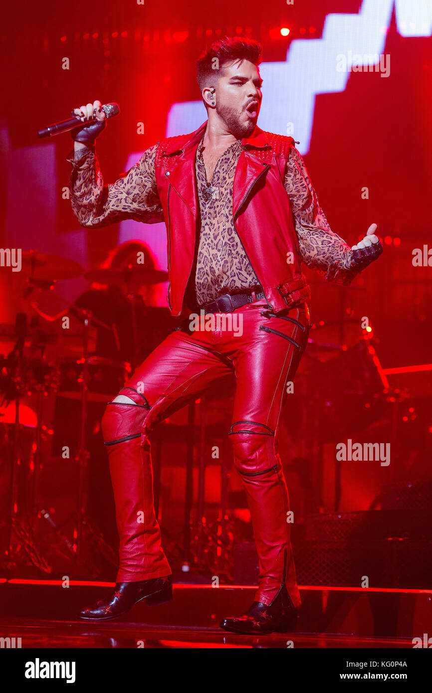 Singer Adam Lambert of British group Queen performs during the concert ...