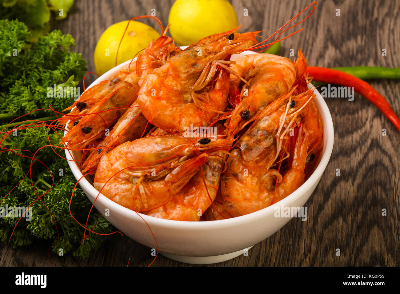 Boiled prawns in the bowl - ready for eat Stock Photo - Alamy