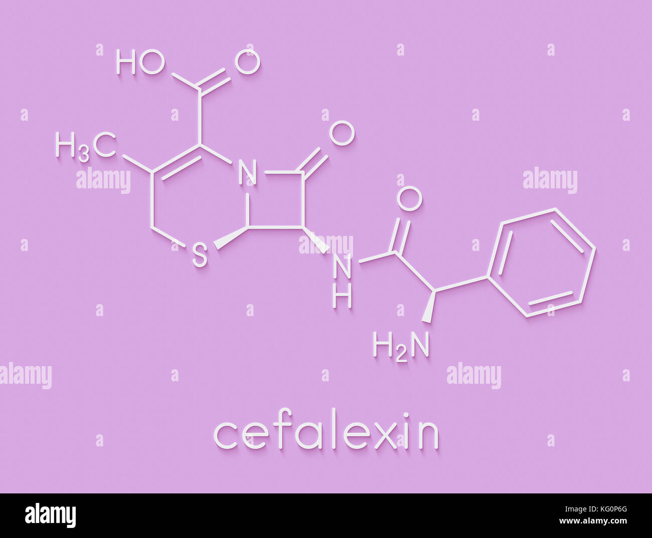 Cefalexin antibiotic drug molecule (cephalosporin, first generation ...