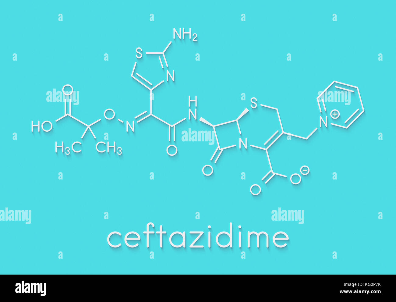 Ceftazidime cephalosporin antibiotic drug molecule. Skeletal formula ...
