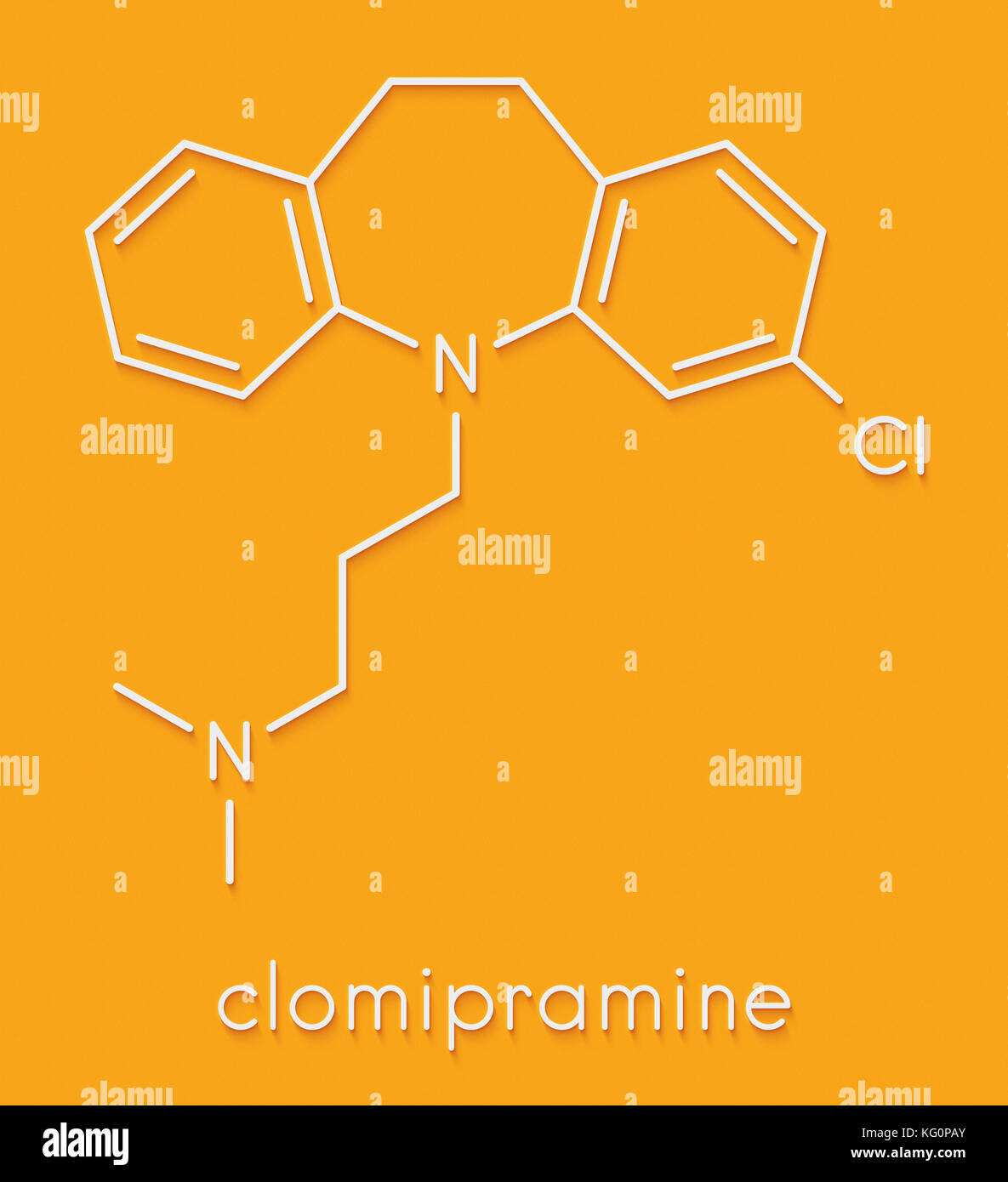 Clomipramine tricyclic antidepressant drug molecule. Used in treatment ...