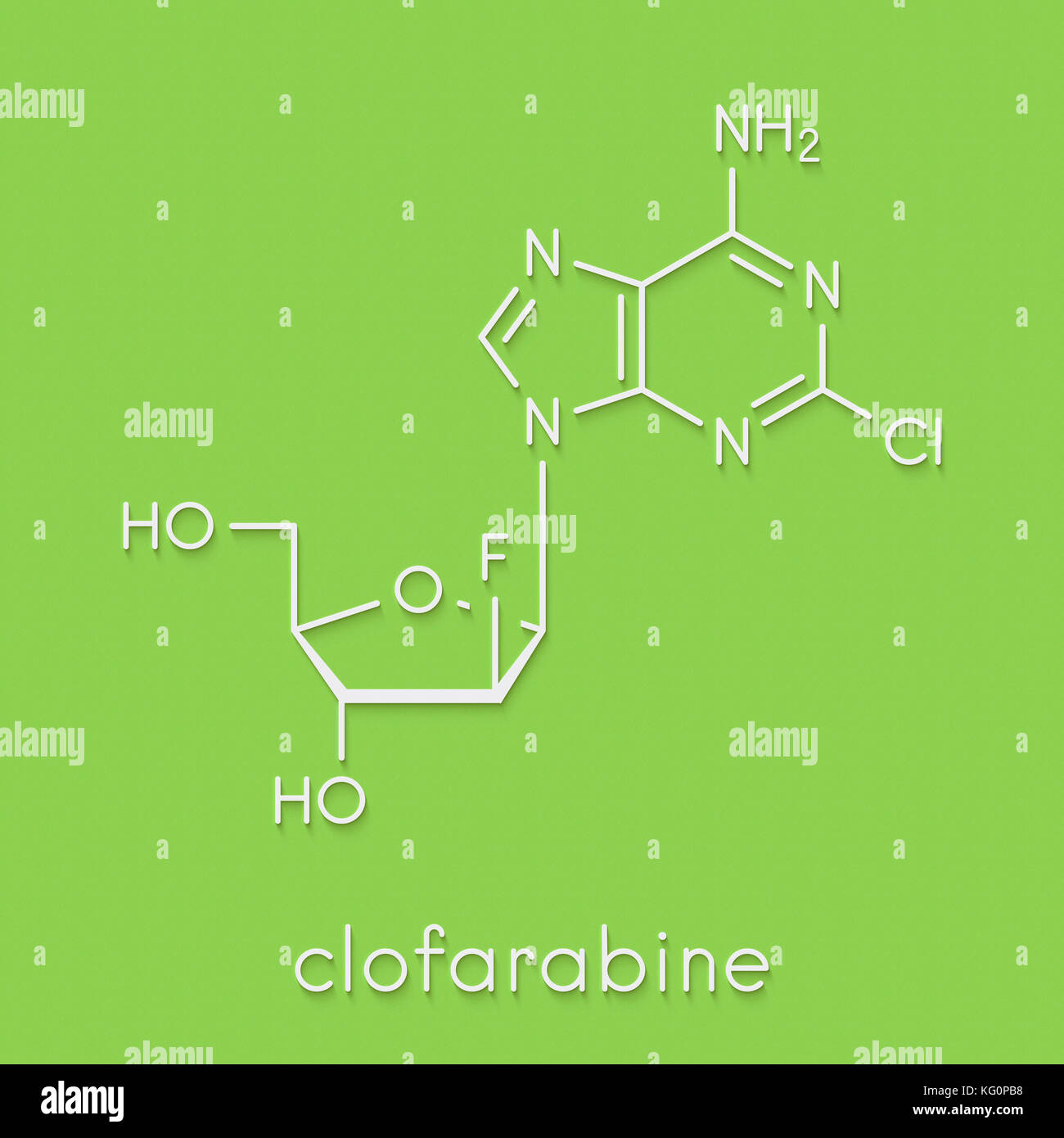 Clofarabine cancer drug molecule (purine nucleoside antimetabolite ...