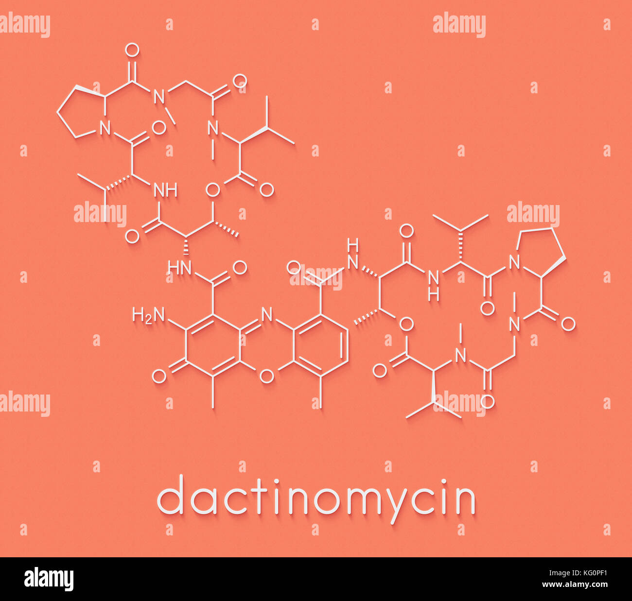 Dactinomycin (actinomycin D) cancer chemotherapy drug molecule ...