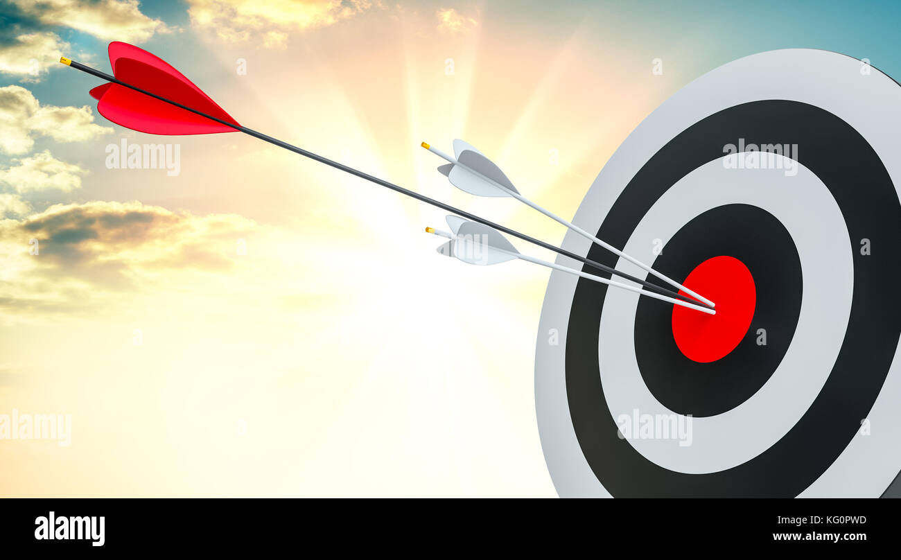 Target hit in center by arrows Stock Photo - Alamy
