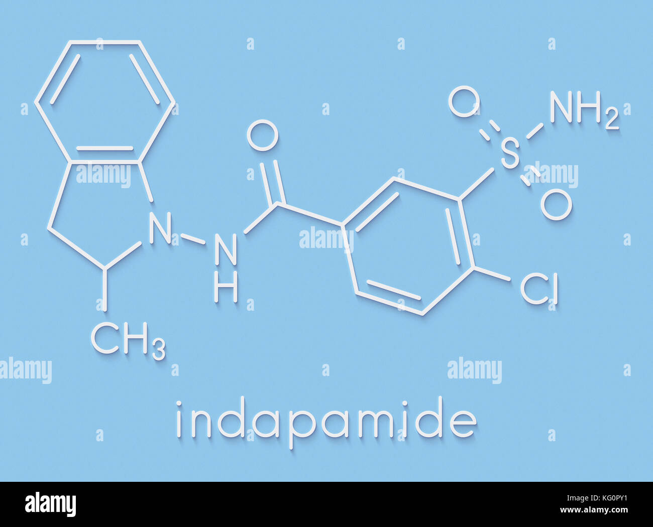 Indapamide hypertension drug molecule (diuretic). Skeletal formula ...
