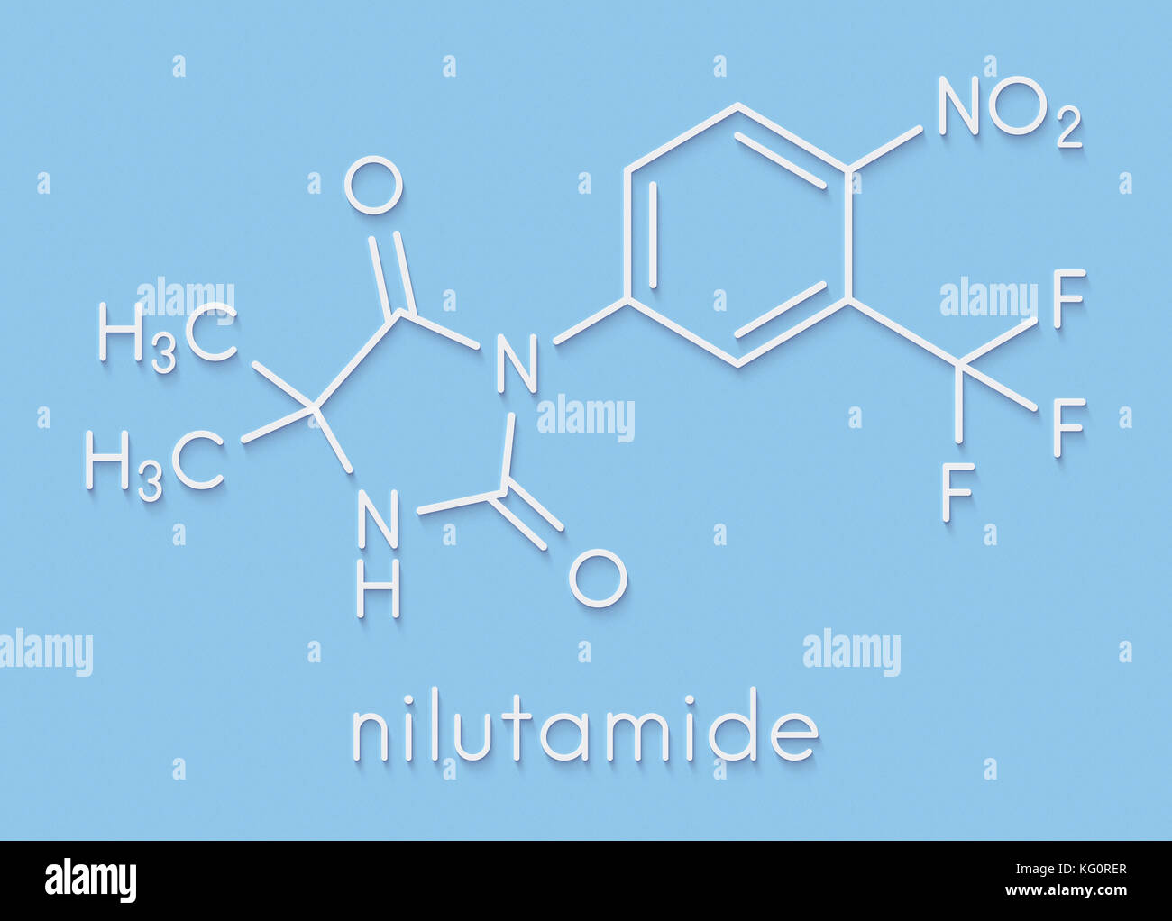 Nilutamide prostate cancer drug molecule (antiandrogen). Skeletal ...