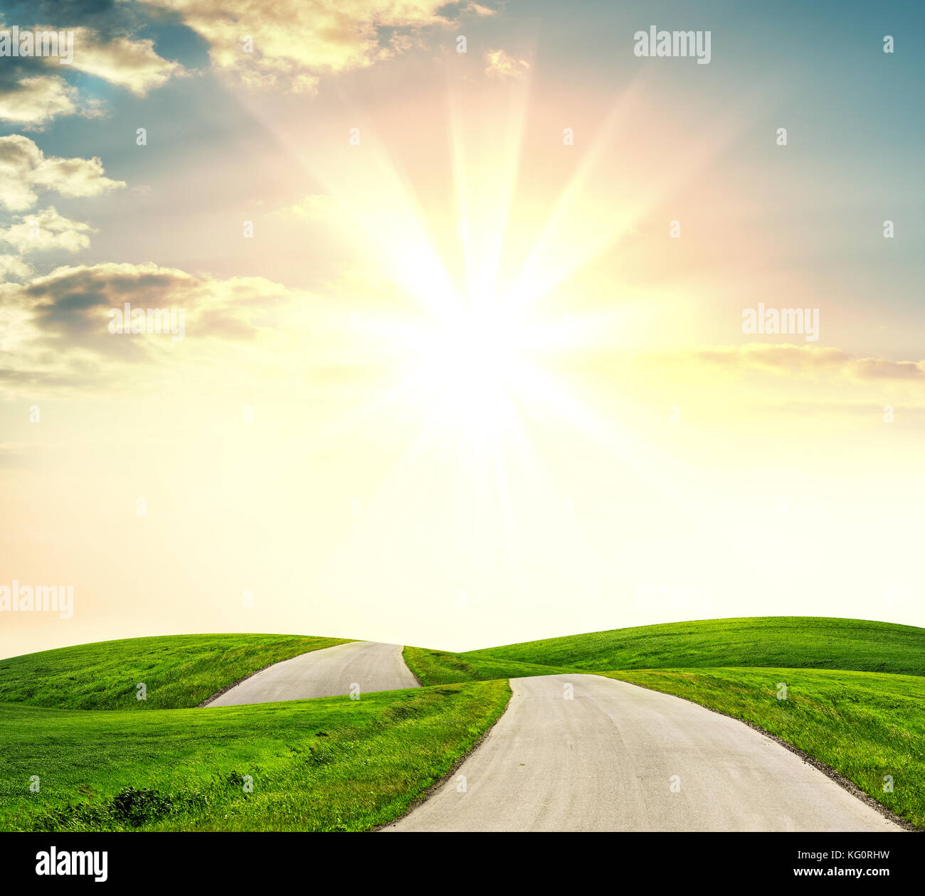 Nature landscape of sunset light above asphalt road Stock Photo - Alamy