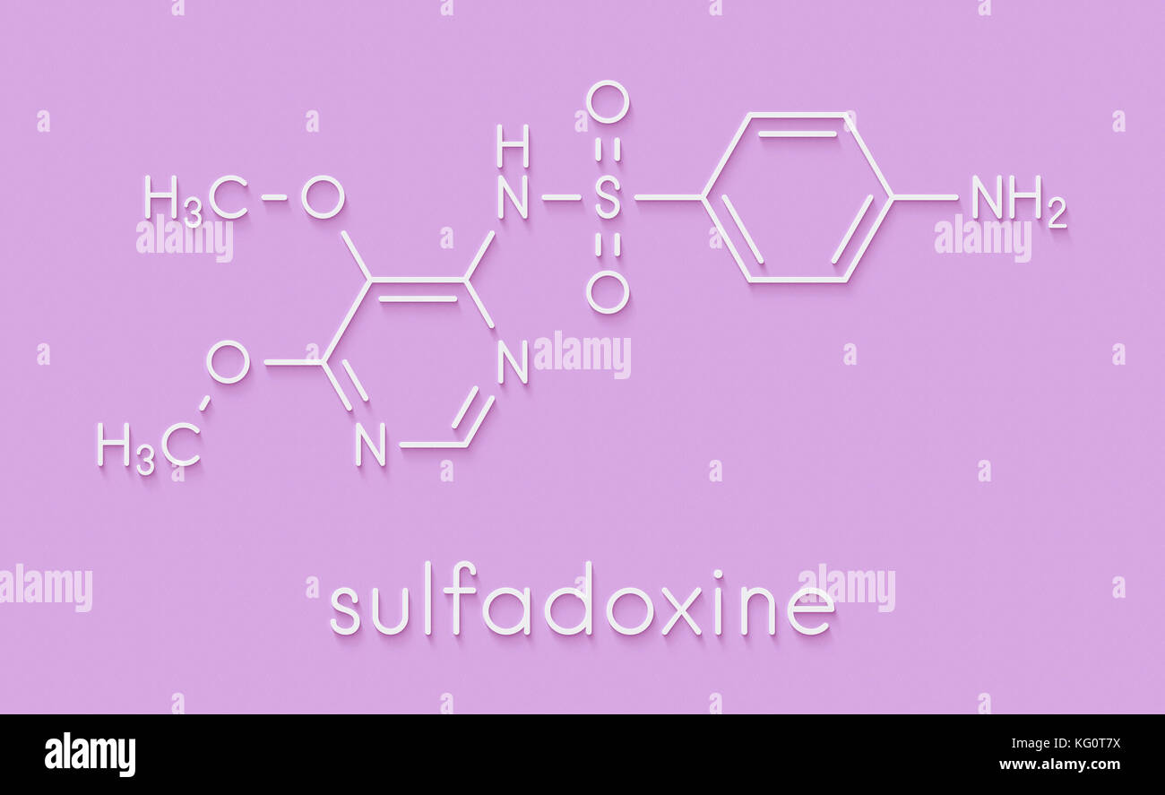 Sulfadoxine malaria drug molecule (sulfonamide class). Skeletal formula ...