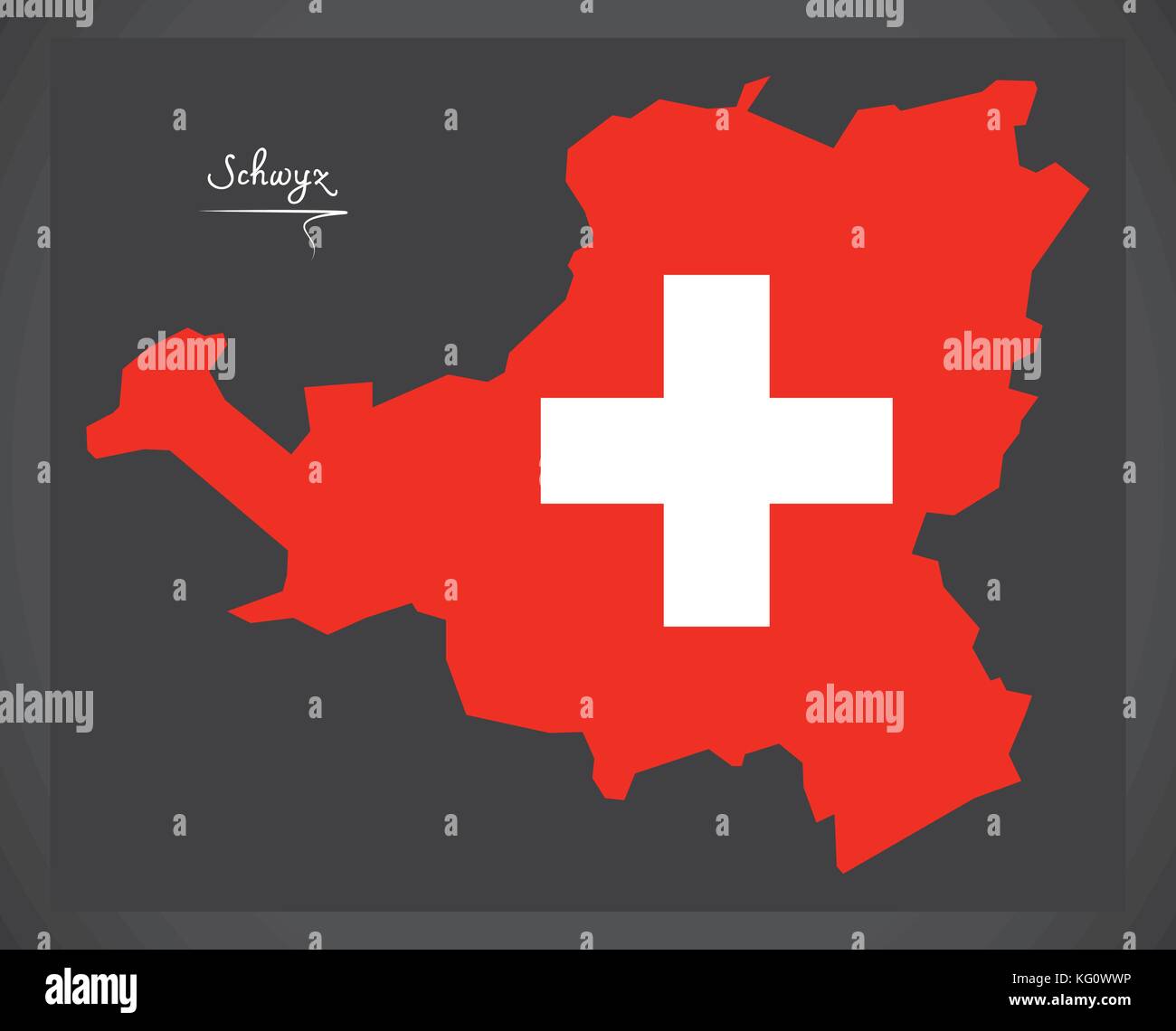 Schwyz map of Switzerland with Swiss national flag illustration Stock ...