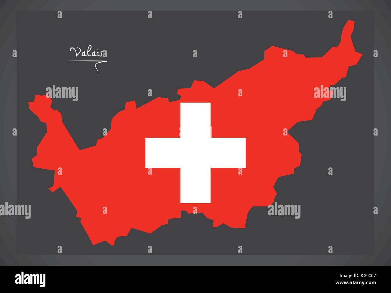 Valais map of Switzerland with Swiss national flag illustration Stock ...