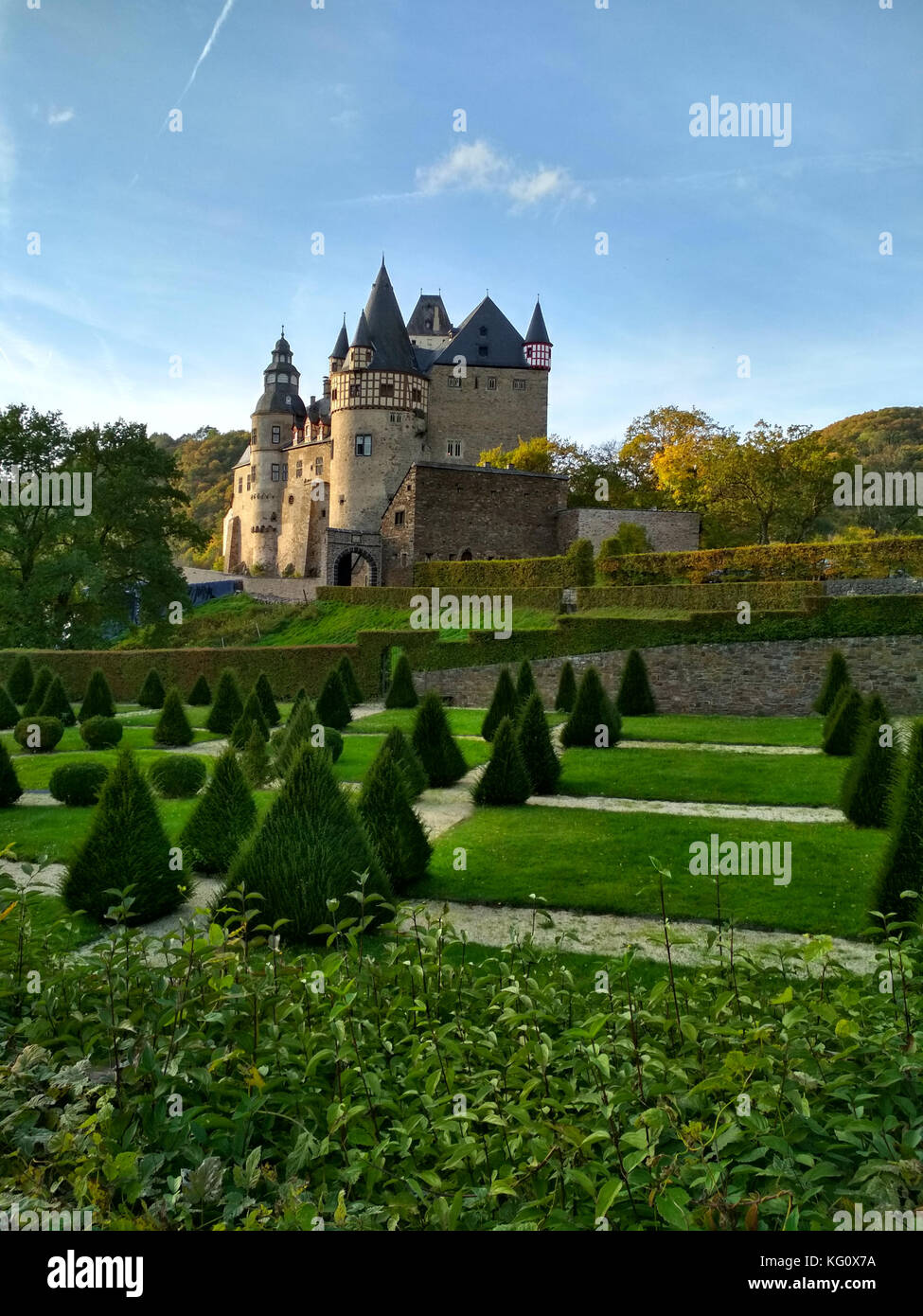 Romantic medieval castles of Germany - Burresheim in Rhein valley Stock ...