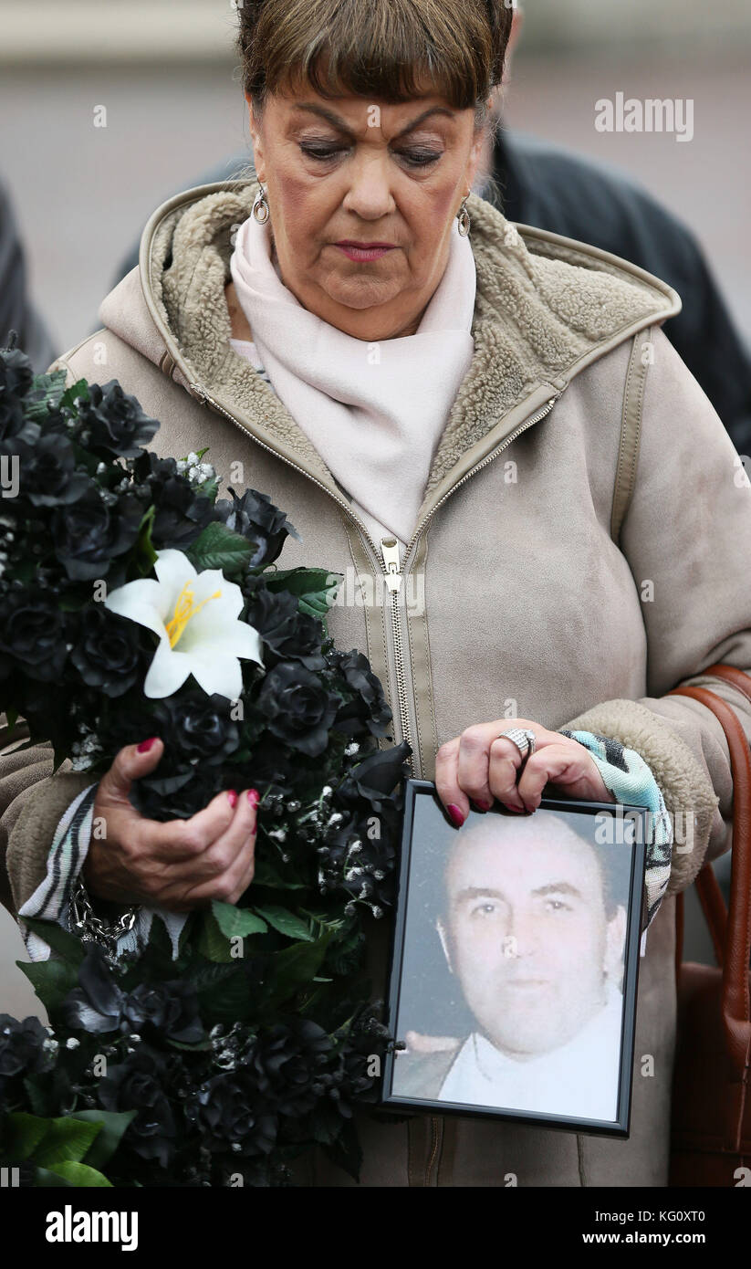 Marie Lynskey holds a photograph of her uncle Joe Lynskey, one of the ...