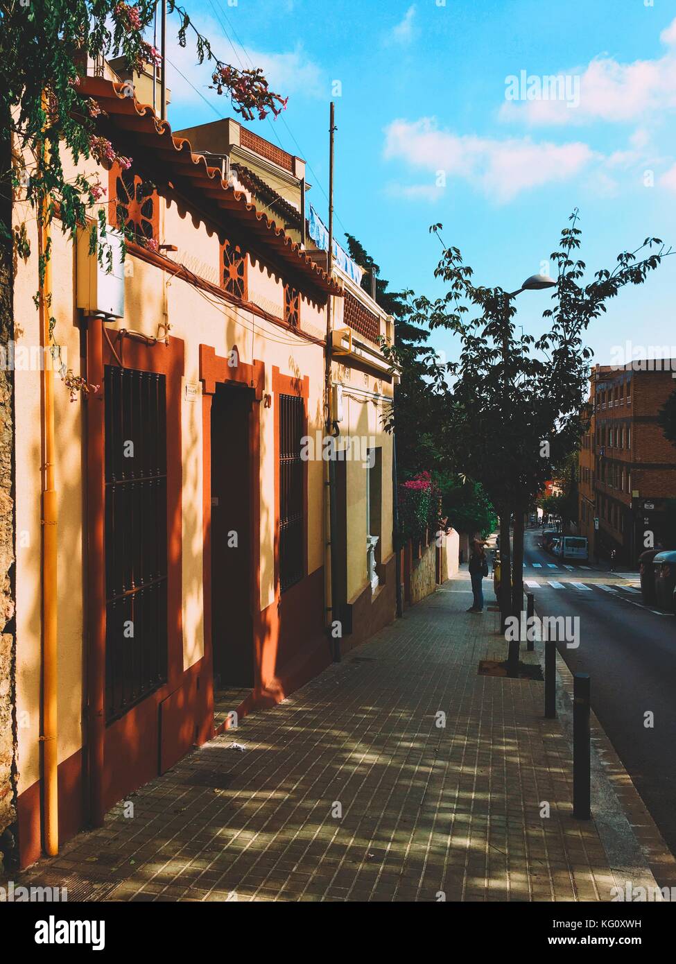 Empty Barcelona narrow street, Catalunya landscape, Spain. City road ...