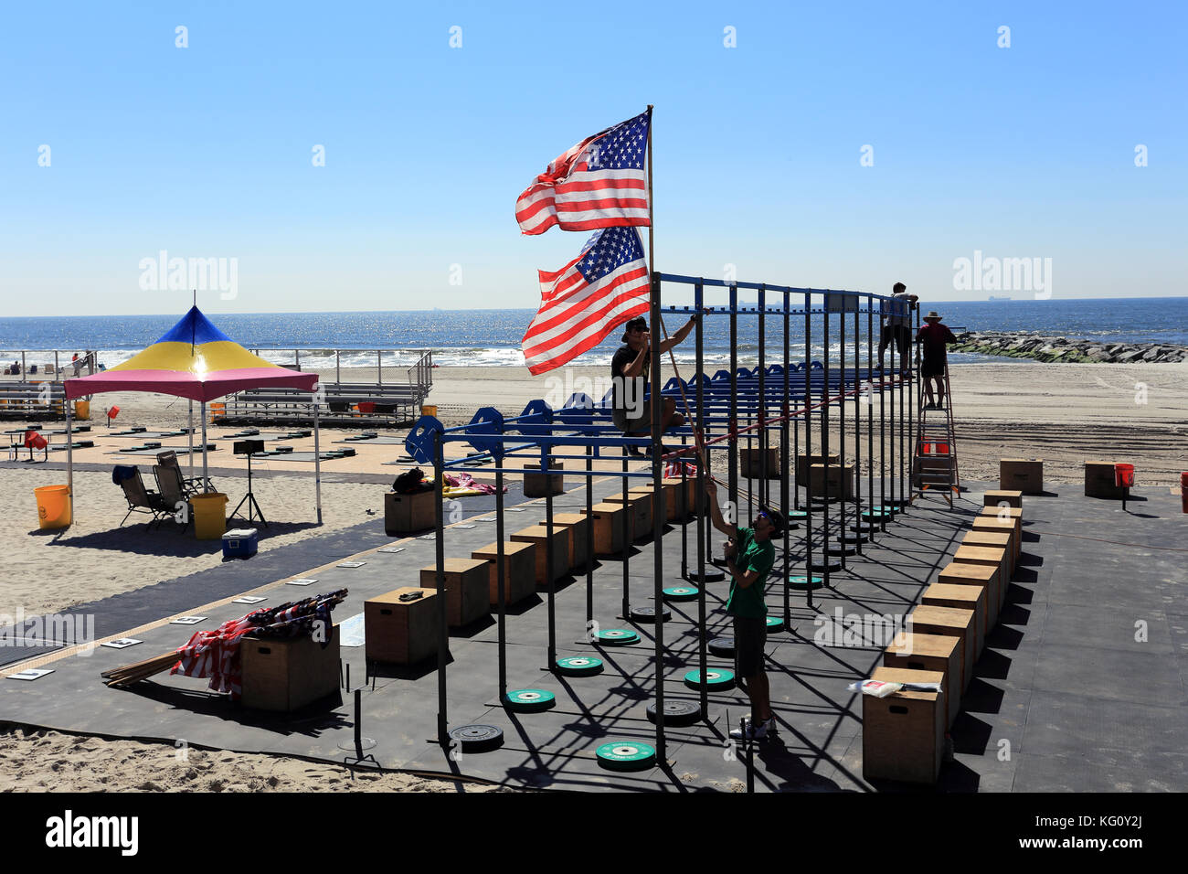 American flags Long Beach Long Island New York Stock Photo - Alamy