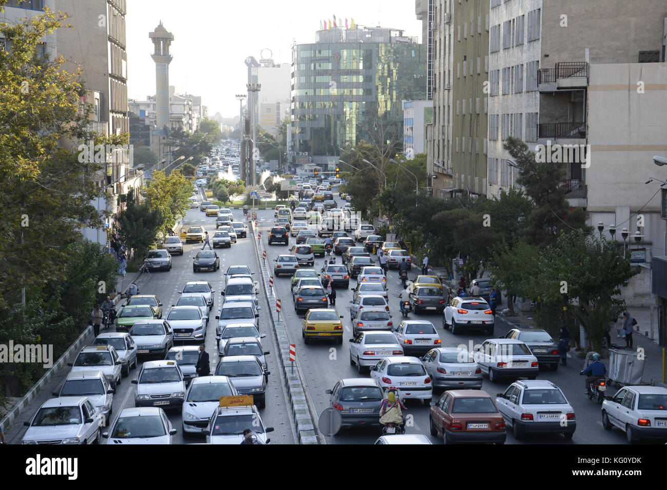 Tehran, IRAN - August 16, 2017 Evening Traffic in Fatemi street and ...