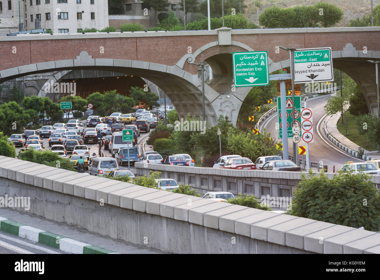 Tehran, IRAN - May 31, 2017 Evening Traffic on Resalat Highway at ...