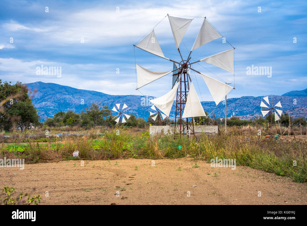 Water pumps driven by wind on the mountain plateau Lasithi in the ...