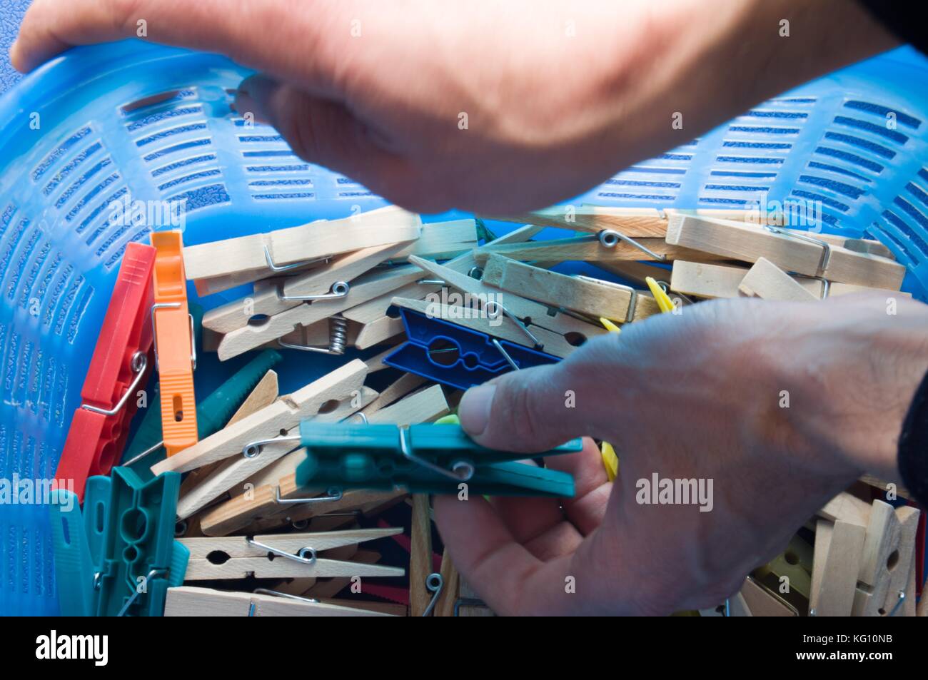 Taking the basket of tweezers to stretch clothes Stock Photo - Alamy