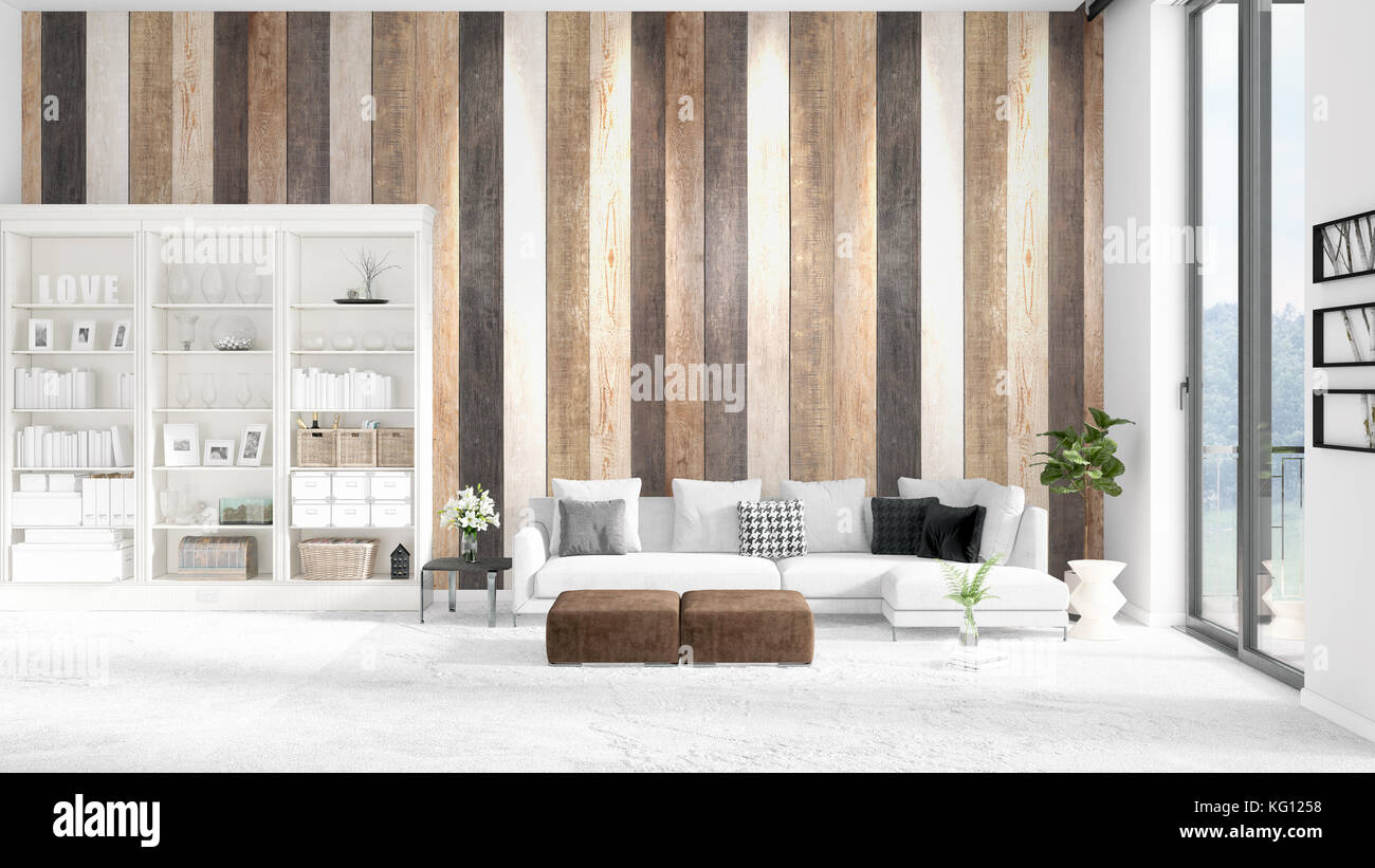 Modern loft interior in vogue with white couch and copyspace in ...