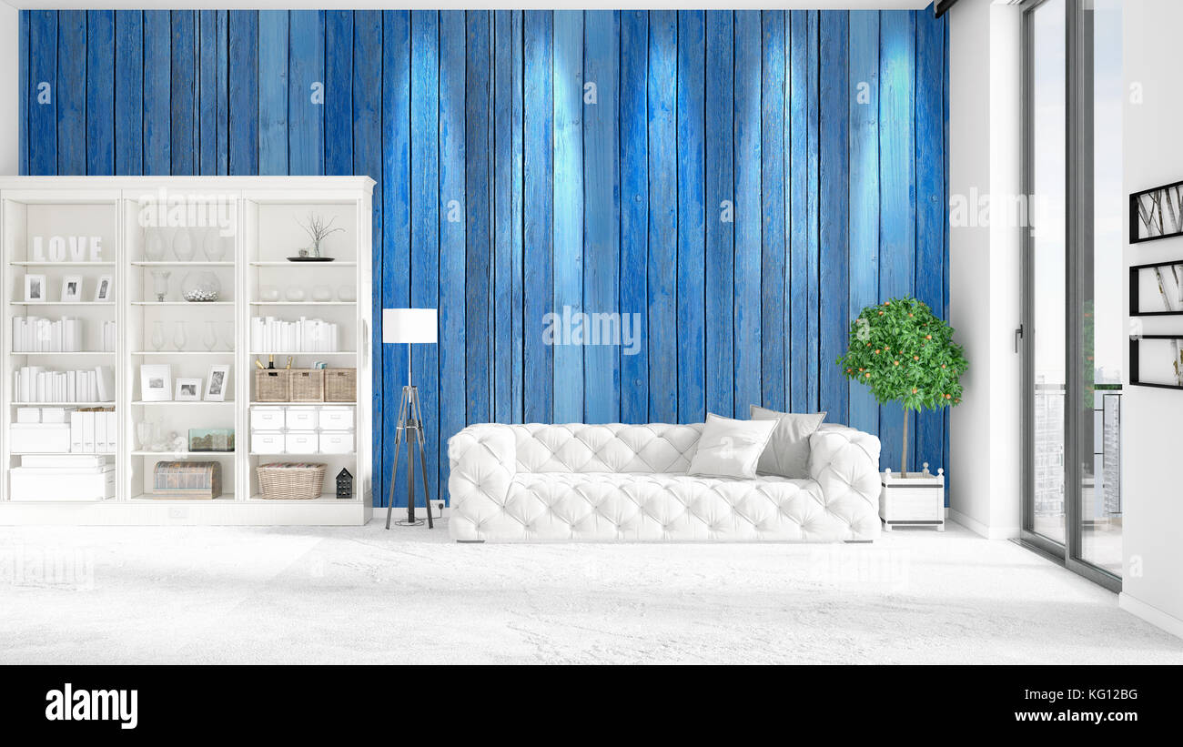 Modern loft interior in vogue with white couch and copyspace in ...