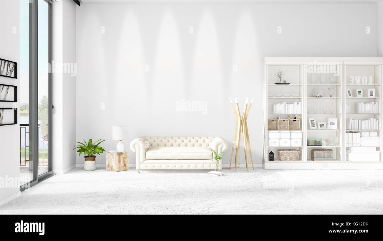 Modern loft interior in vogue with white couch and copyspace in ...