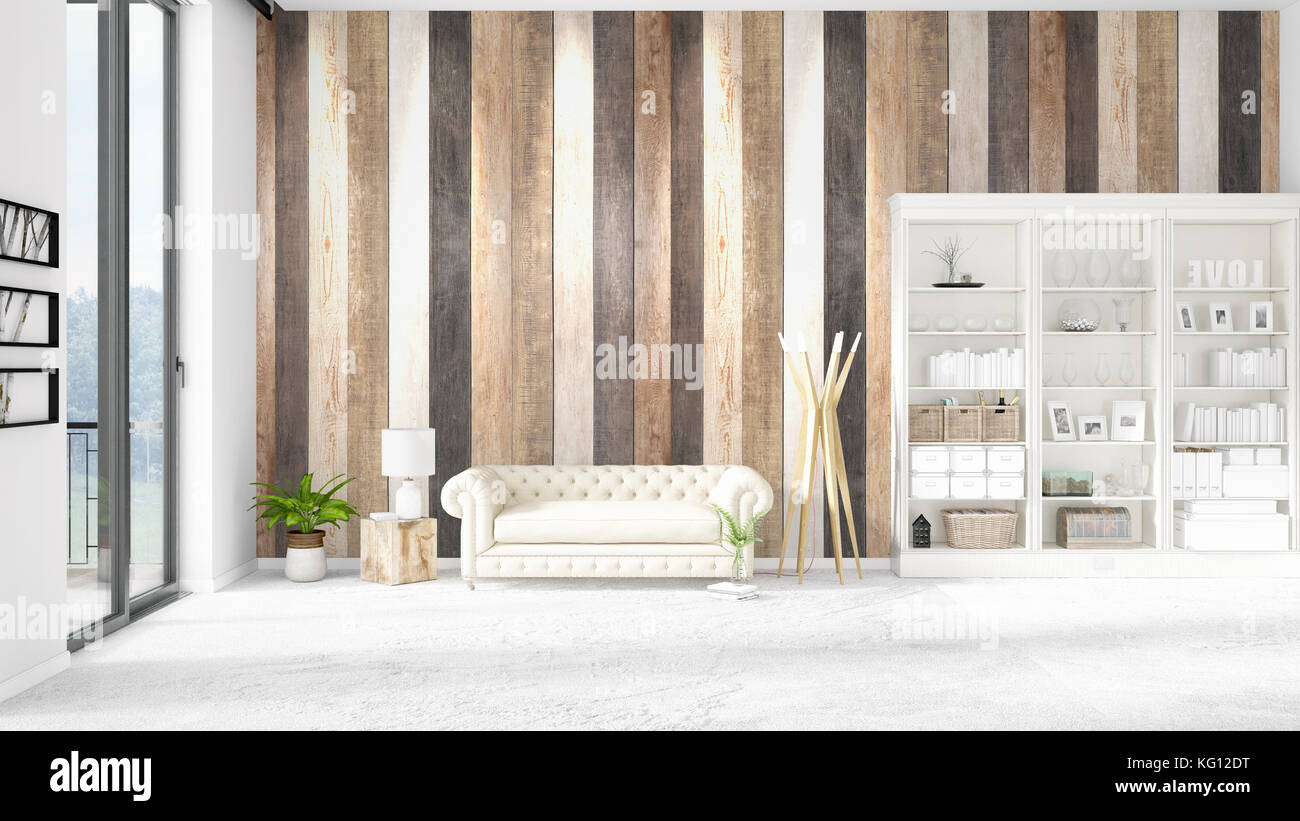 Modern loft interior in vogue with white couch and copyspace in ...