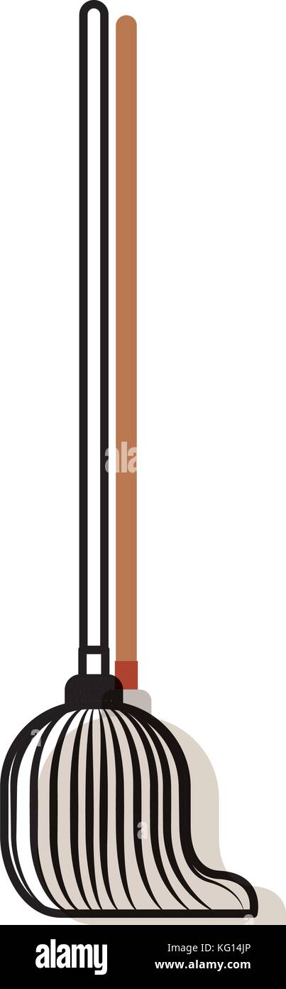 mop with wooden stick in colorful watercolor silhouette Stock Vector ...