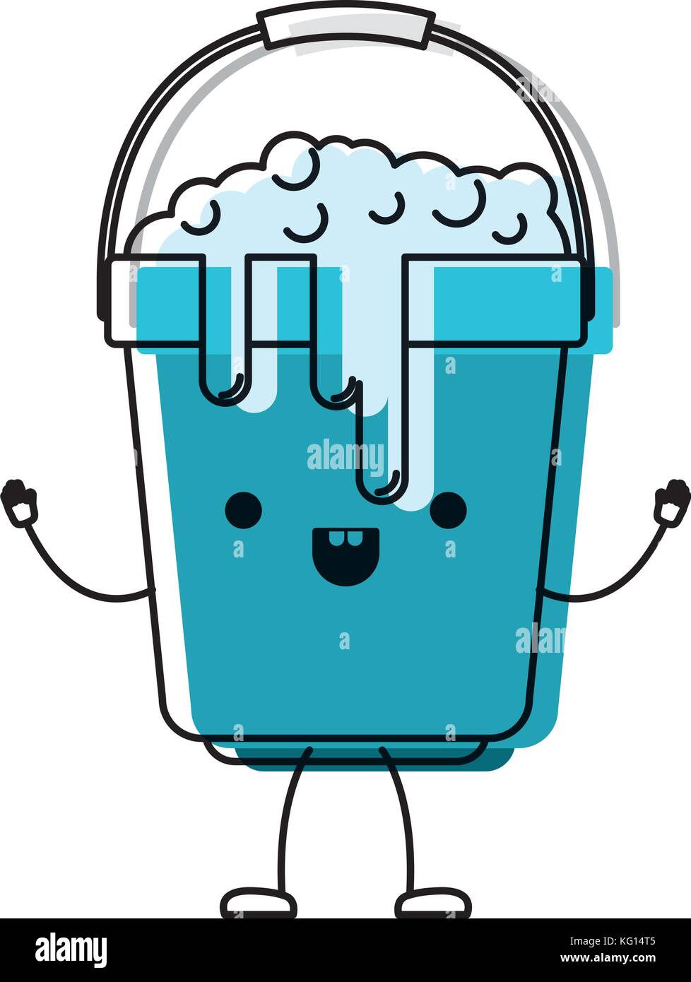 kawaii cartoon bucket with handle and full of water with soap detergent ...