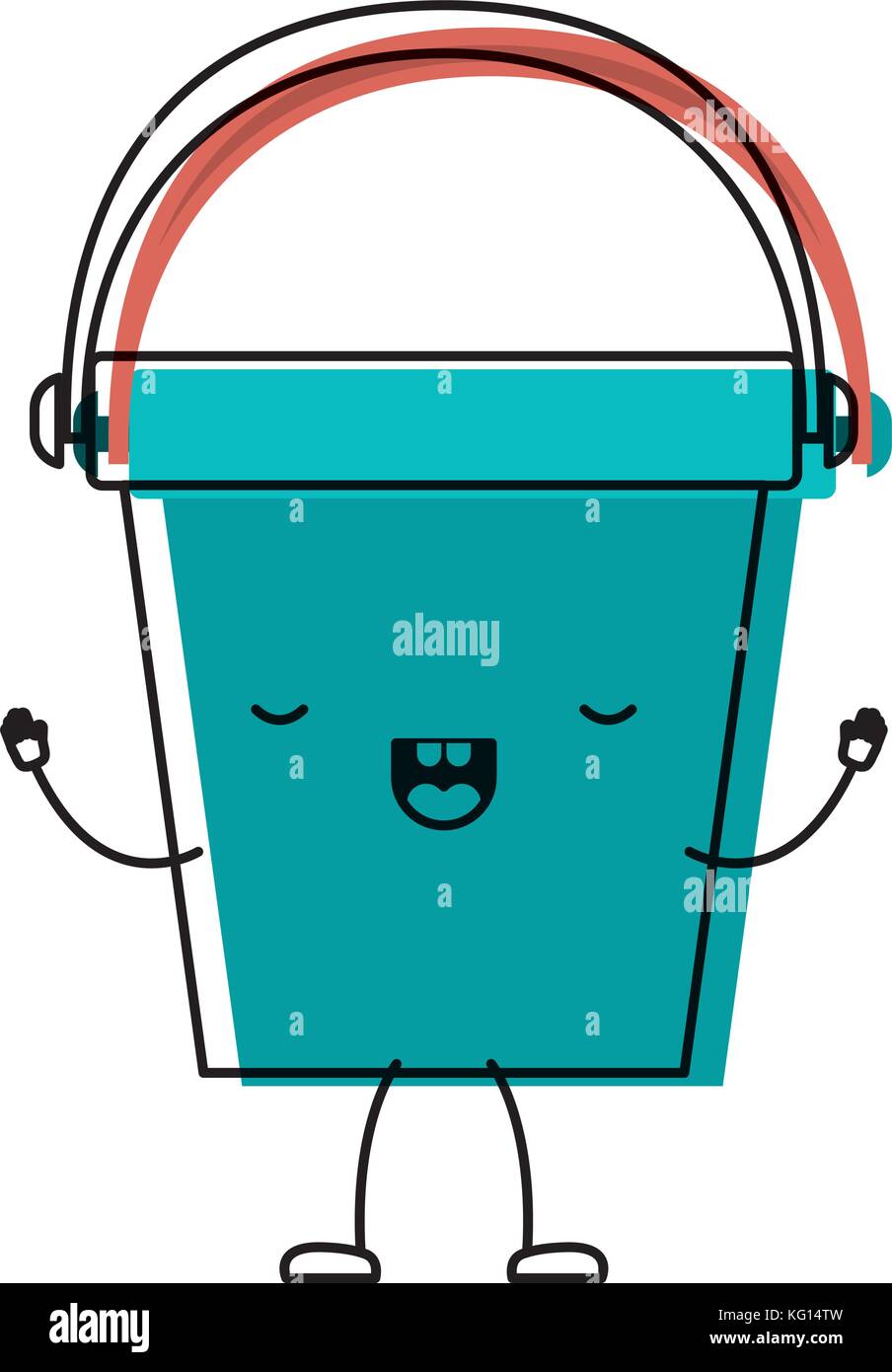 kawaii cartoon bucket with handle i in colorful watercolor silhouette ...