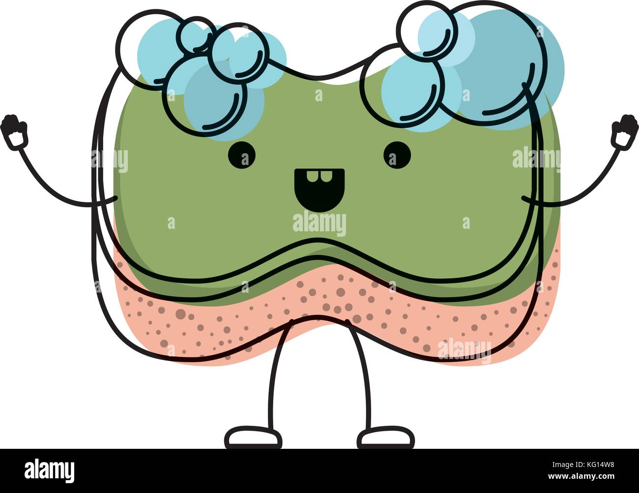 kawaii cartoon sponge with bubbles of soap in colorful watercolor ...