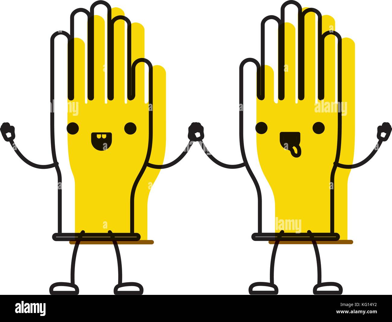 kawaii cartoon pair gloves holding hands in colorful watercolor ...