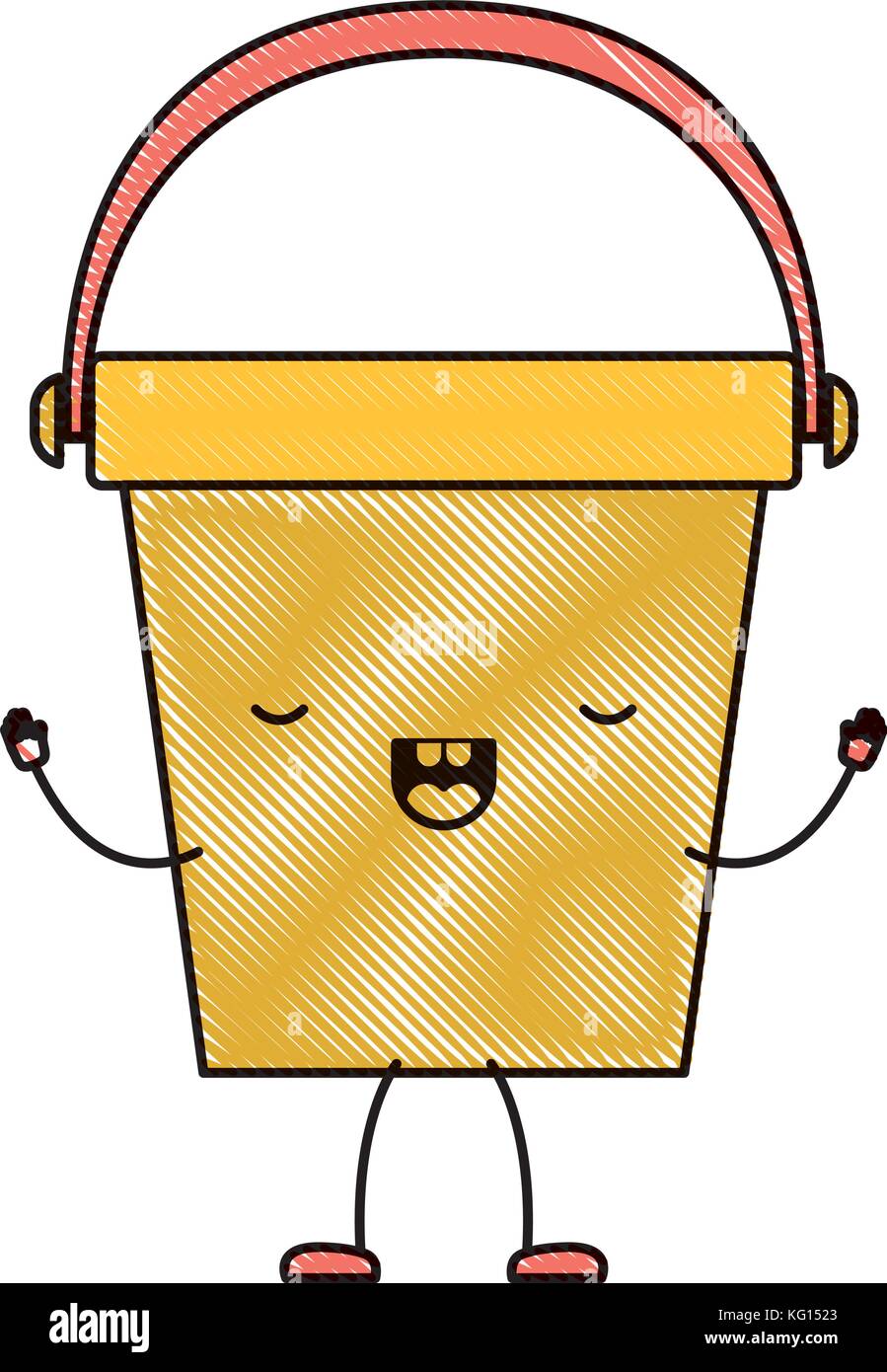 kawaii cartoon bucket with handle in colored crayon silhouette Stock ...