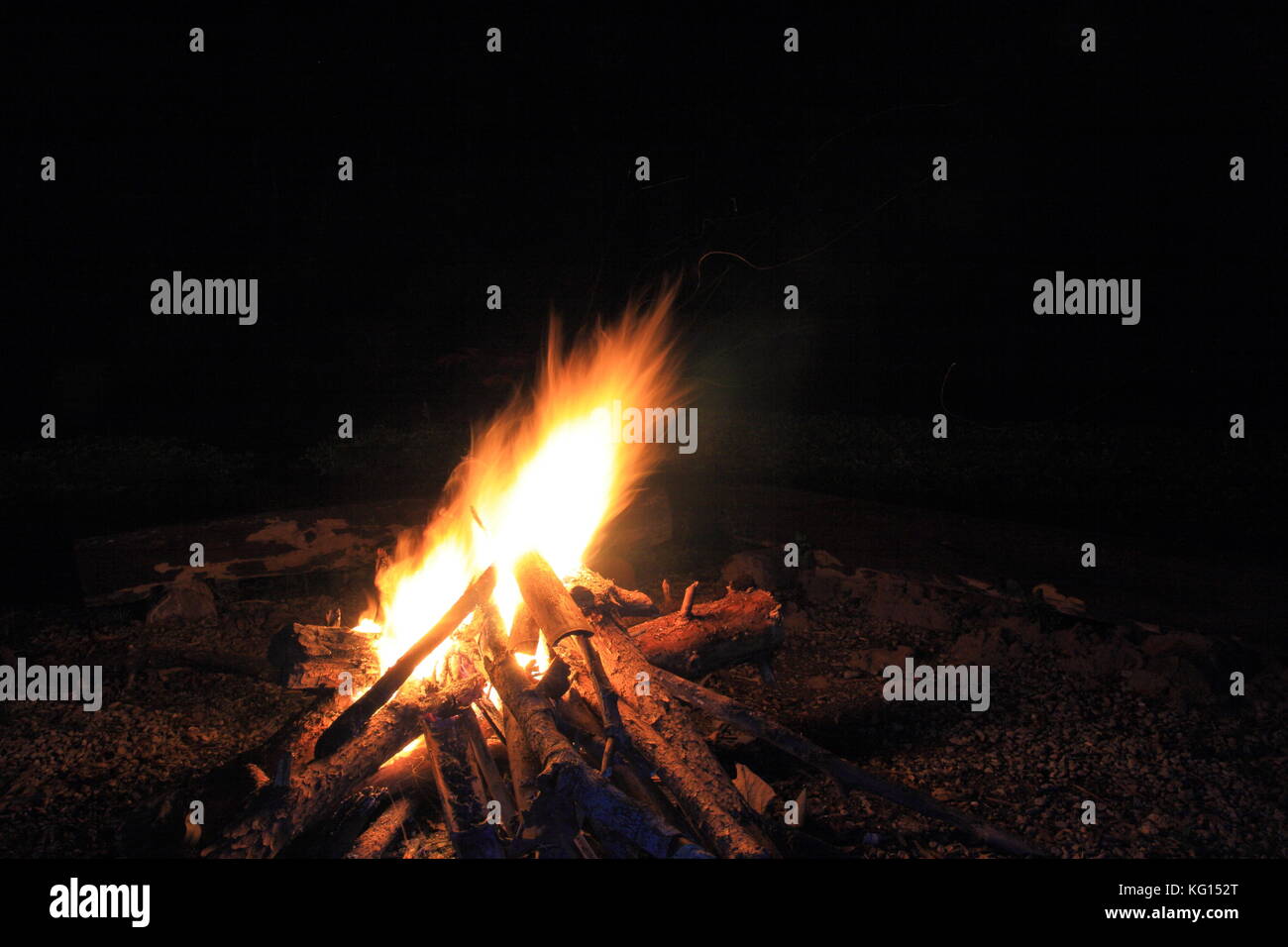 camp fire burning from coal wood in the night Stock Photo - Alamy