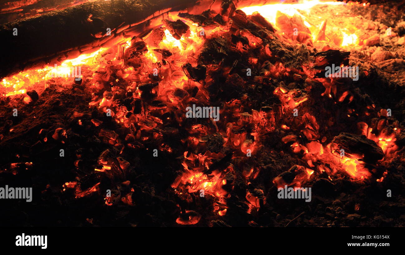 camp fire burning from coal wood in the night Stock Photo - Alamy