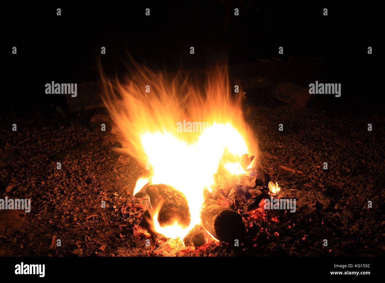 camp fire burning from coal wood in the night Stock Photo - Alamy